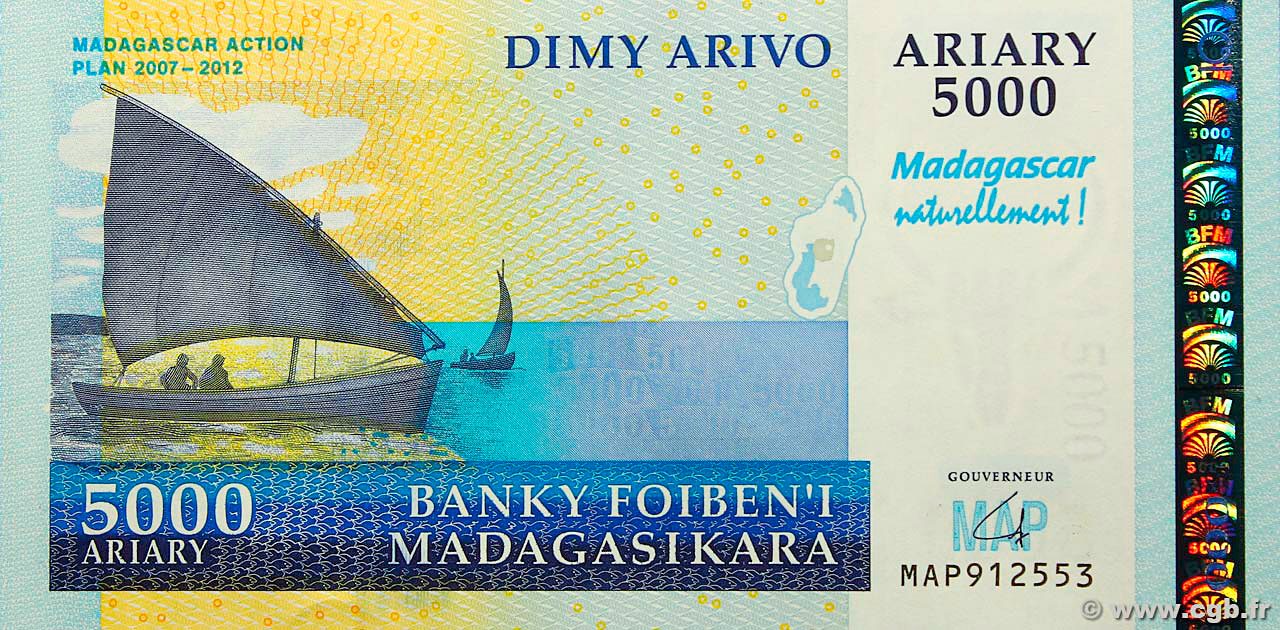 5000 Ariary Type 2007 Madagascar | Madagascar - The banknote Numizon ...