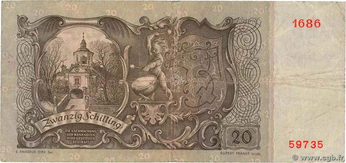 Austria 20 schilling type 1950 | Austria - The banknote Numizon catalog