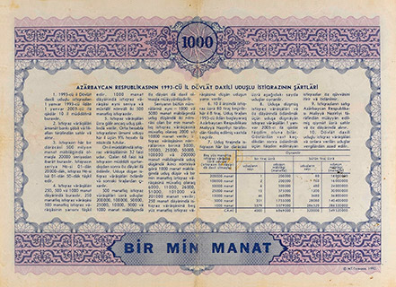 Azerbaijan 1,000 manat type 1993 | Azerbaijan - The banknote Numizon ...