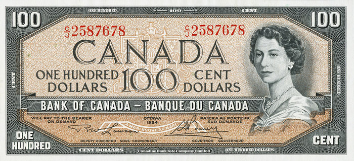100 Dollars Type 1954 Modified | Canada - The banknote Numizon catalog