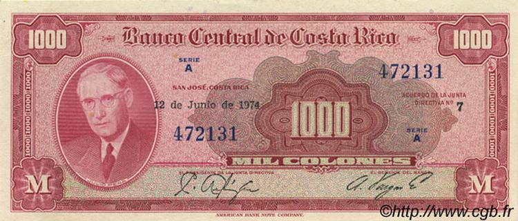 Costa Rica 1000 colones type 1952 | Costa Rica - The banknote Numizon ...