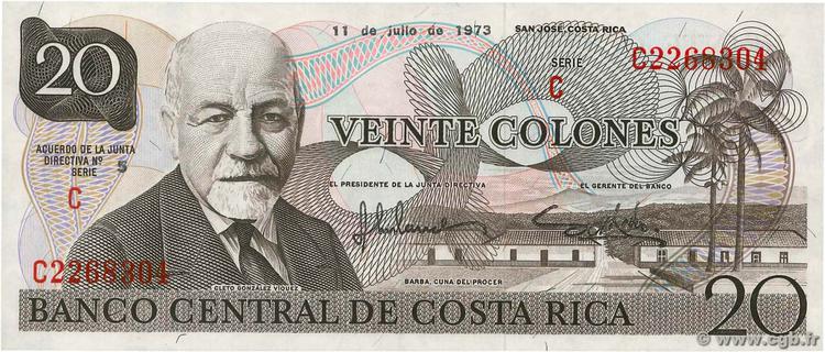 Costa Rica 20 colones type 1972 | Costa Rica - The banknote Numizon catalog