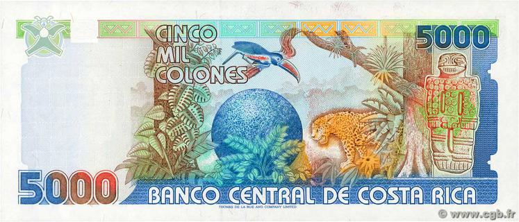 Costa Rica 5000 colones type 1991 | Costa Rica - The banknote Numizon ...