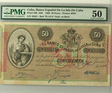 Cuba 50 pesos type 1896 | Cuba - The banknote Numizon catalog