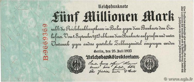 Reichsbanknotes 5 millions mark type 1923 | Germany (1918-1933) - The ...