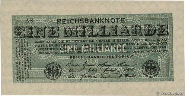 Reichsbanknotes 1 billion mark type 1923 | Germany (1918-1933) - The ...