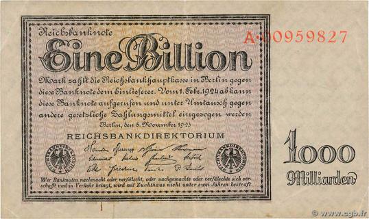 Reichsbanknotes 1 trillion mark type 1923 | Germany (1918-1933) - The ...