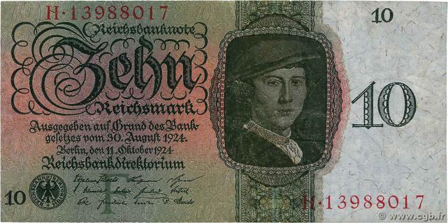Germany 10 reichsmark type 1924 | Germany (1918-1933) - The banknote ...