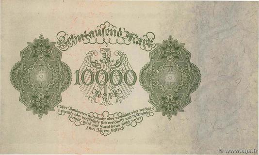 Reichsbanknotes 10,000 mark type 1922 | Germany (1918-1933) - The ...
