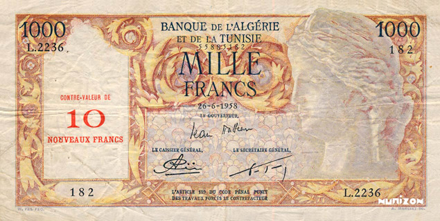 10 NF/1000 francs type 1959 « Isis » | Algérie - Le catalogue Numizon