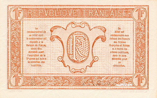 1 franc Treasury army Type 1917 | French Treasury - WWI - The banknote ...