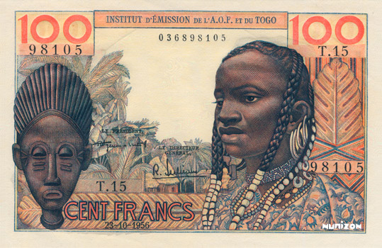 100 francs Type 1956 Togo | French West Africa - The banknote Numizon ...
