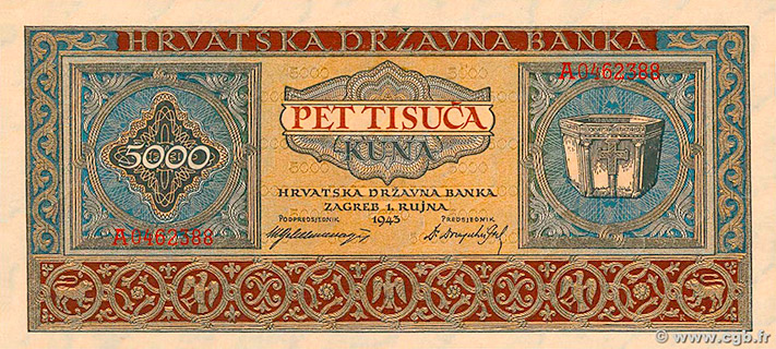 Croatia 5,000 kuna Type 1943 | Croatia - The banknote Numizon catalog