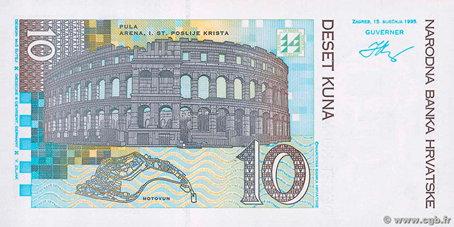 Croatia 10 kuna Type 1995 | Croatia - The banknote Numizon catalog