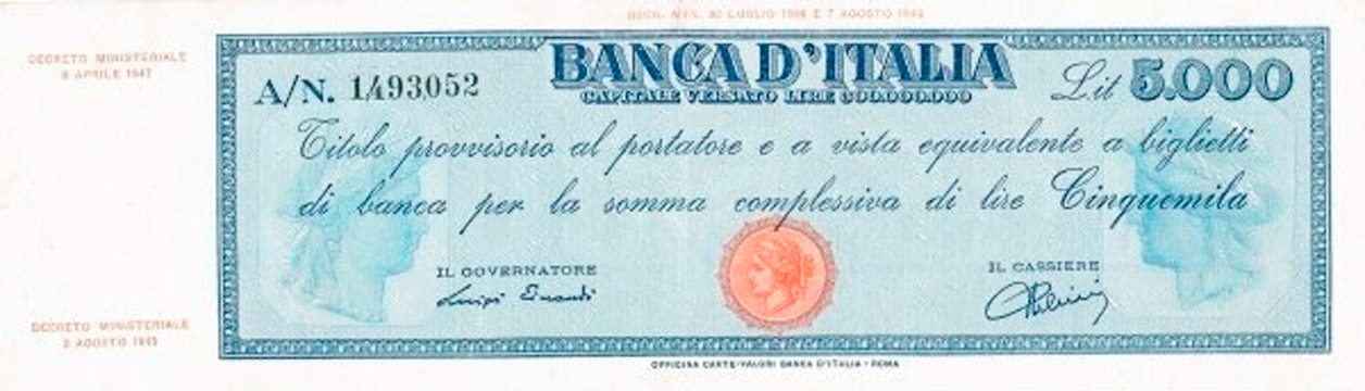 5000 lire Type 1945-1947 | Italy - The banknote Numizon catalog