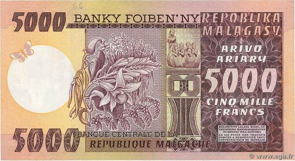5000 francs - 1000 Ariary Type 1974 Madagascar | Madagascar - The ...