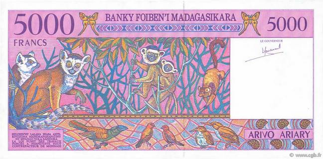5000 francs - 1000 Ariary Type 1995 Madagascar | Madagascar - The ...