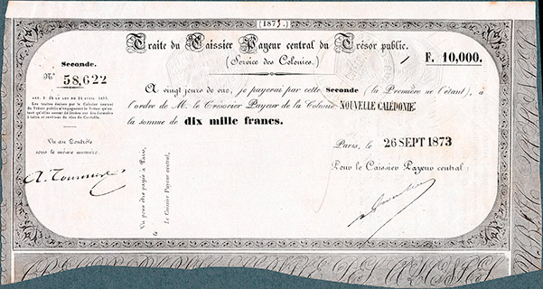 10,000 francs type 1873 Colonial drafts | New Caledonia - The banknote ...