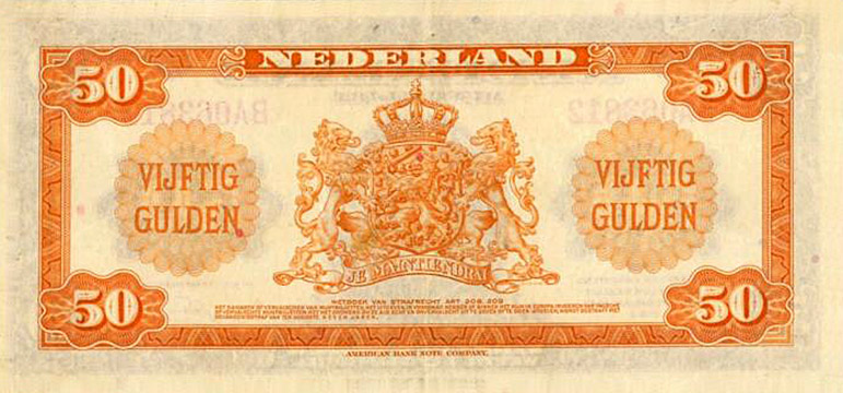 50 gulden Type 1943 Wilhelmina | Netherlands - The banknote Numizon catalog