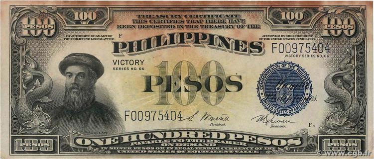 Philippines 100 pesos type 1944 | Philippines - The banknote Numizon ...