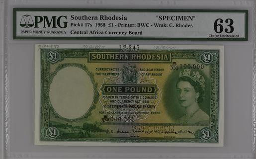 Southern Rhodesia 1 pound type 1955 | Southern Rhodesia - The banknote ...