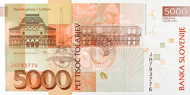 Slovenia 5,000 tolarjev Type 1993 | Slovenia - The banknote Numizon catalog