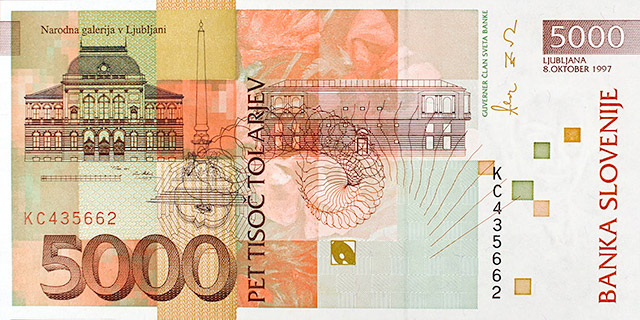 Slovenia 5,000 tolarjev Type 1997 | Slovenia - The banknote Numizon catalog