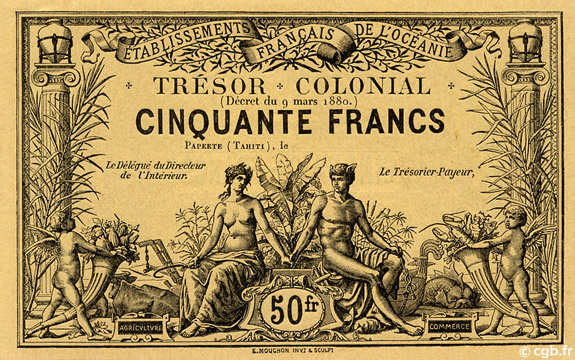 50 francs Colonial Treasury Type 1880 | French Oceania - The banknote ...