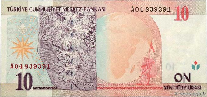 Turkey 10 yeni turk lirasi type 2005 | Turkey - The banknote Numizon ...
