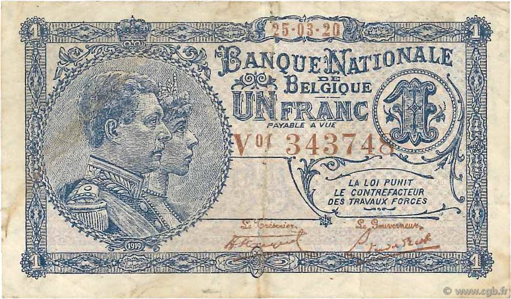 1 franc Type 1920 | Belgium - The banknote Numizon catalog